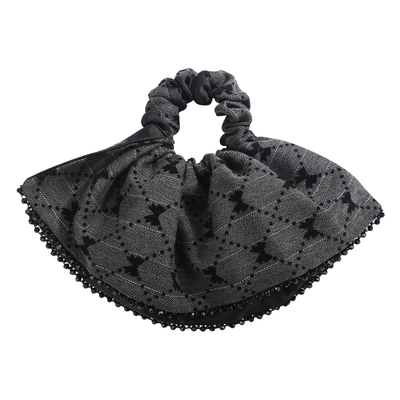 新款高级感印花黑色马尾蝴蝶结