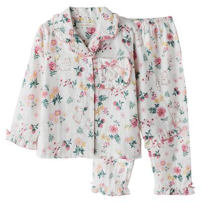 公主风女童薄款纯棉纱布睡衣套装