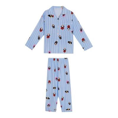 女薄款卡通条纹长袖睡衣套装