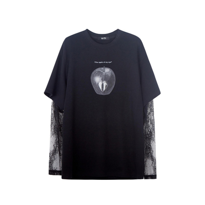 U/TI棉感假两件长袖T恤女圆领直筒网纱拼接打底尤缇2026春季新款