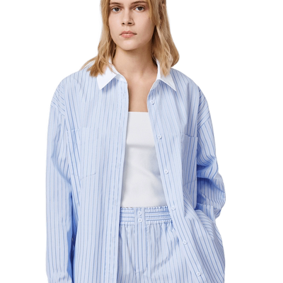 【明星同款】Fabrique【小蓝条】条纹撞色衬衫短裤套装女夏季新品