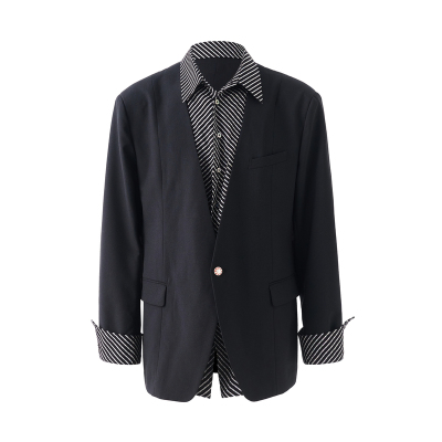 新贵风条纹假两件高级感西装外套