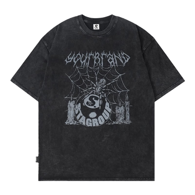 STA2023蛛网黑球短袖T恤水洗重磅