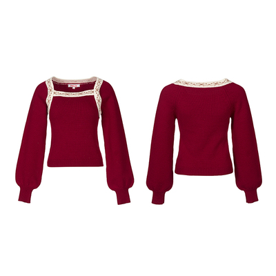 palavas新品开运羊毛红色毛衣