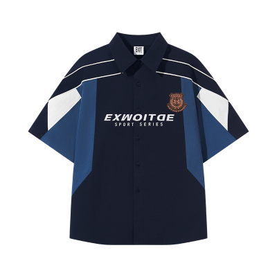 拼色运动翻领条纹短袖男