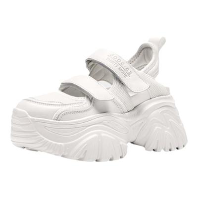 Thirty More厚底小白鞋女夏季新款魔术贴复古休闲鞋透气后空凉鞋