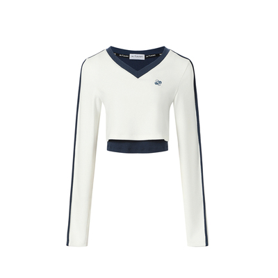 JAC FLEURANT【鞠婧祎 翟一莹同款】新款假两件拼接V领上衣长袖