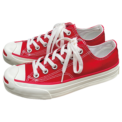 开口笑纯色帆布鞋男女同款情侣鞋