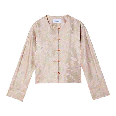 朗姿提花设计感国风真丝2025春新款气质新中式粉色高级感短外套女
