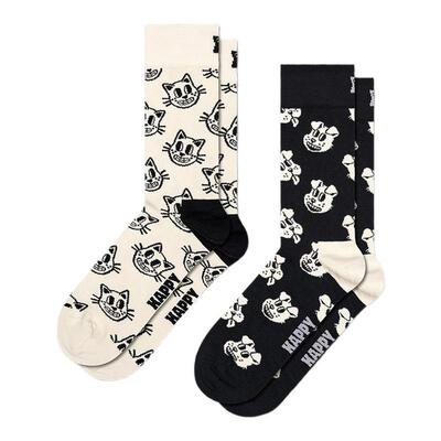【2026新款】Happy Socks个性卡通猫咪图案中筒袜2双装可爱潮袜子