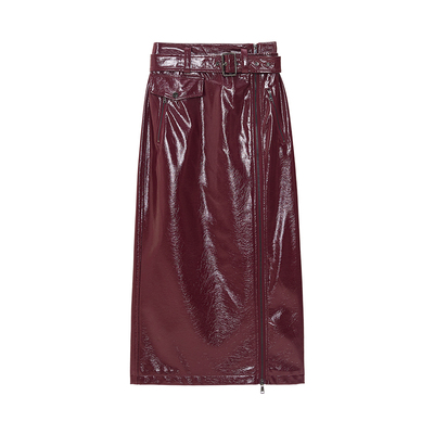 iammix27拉链高腰PU皮半身裙