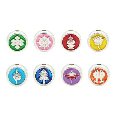 S999纯银彩色烧蓝八宝圆扁珠