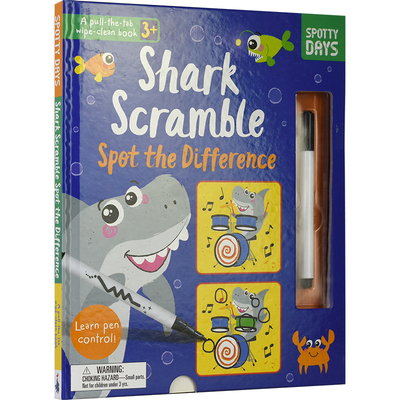 Shark Scramble Spot the Difference 大鲨鱼主题找不同 可擦写 抽拉益智活动书 精装 赠可擦写笔 英文原版进口儿童图书