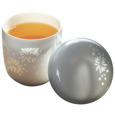 玲珑茶水分离杯高白瓷纯白泡茶杯