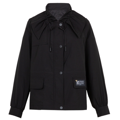 XG雪歌黑色街头朋克个性风衣时尚秋季新款翻领字母印花夹克外套女