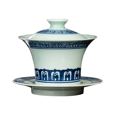 三勤堂手绘青花宝相纹茶具套组