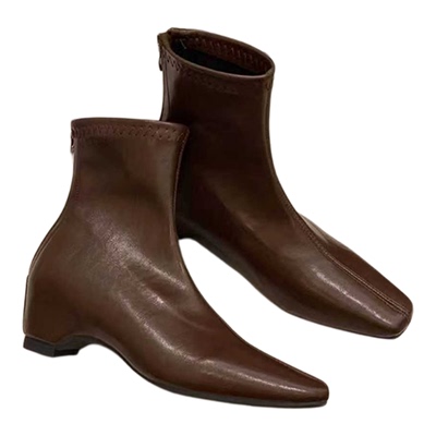 弹力瘦瘦靴女后拉链猫跟短靴女