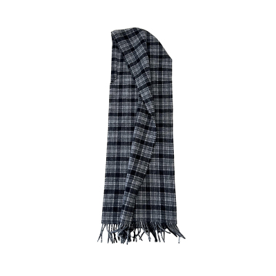 定制面料B羊毛黑灰色格纹字母logo刺绣连帽围巾 Hooded Scarf