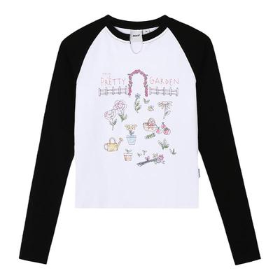 AGXS美式复古印花涂鸦紧身上衣