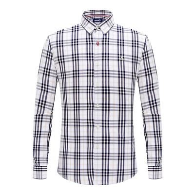 【纯棉】Navigare意大利小帆船秋季蓝色长袖衬衫男士休闲格子衬衣