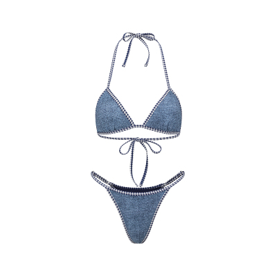 Yukari Swim2026新款欧美辣妹牛仔蓝比基尼海边度假聚拢分体泳装