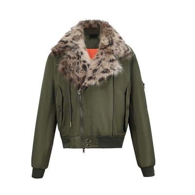 (noE)豹纹机车领短款bomber棉服