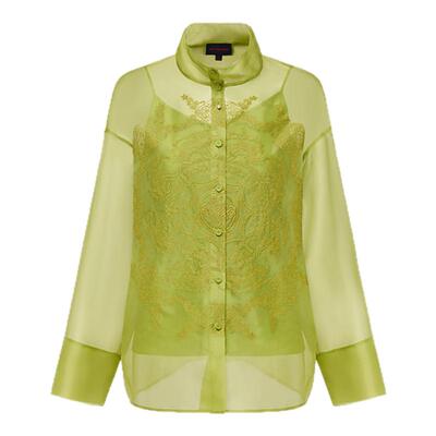 雅莹重磅真丝刺绣国风衬衫