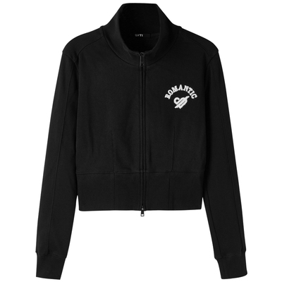 U/TI黑色一体绒运动短卫衣女装百搭正肩休闲上衣尤缇2024冬季新款