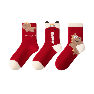 小龙人无骨红色新年袜秋冬季棉袜