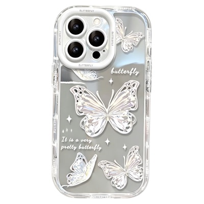 Purple flower butterfly mirror case适用iphone 11 12 13 14 15 16 plus 17 pro max XR XS MAX