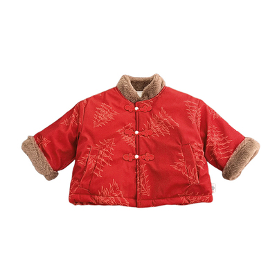 男宝宝冬季新年红色加绒加厚棉服