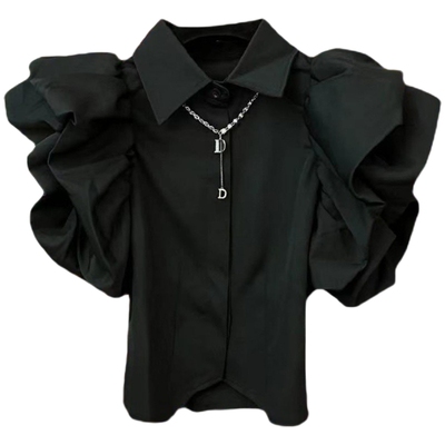 短袖棉衬衫设计感宽松单排多扣