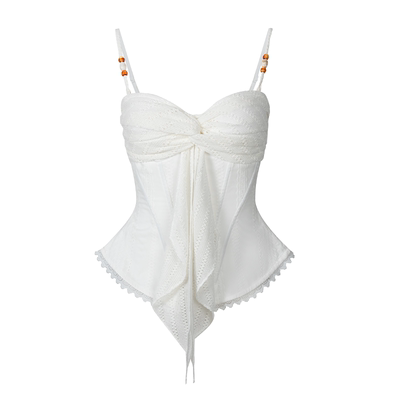 CORSELET 白沙海岸鱼骨胸衣镂空针织立体绑带蕾丝边复古抹胸上衣