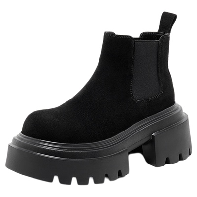 Lee Cooper厚底切尔西靴女2025新款秋季时尚复古真皮增高烟筒短靴