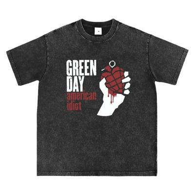 GreenDay复古水洗做旧摇滚T恤
