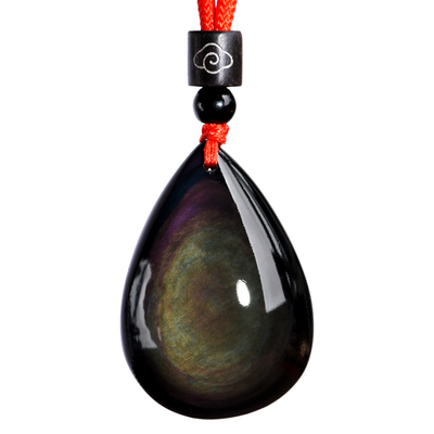 正品天然黑曜石水滴吊坠