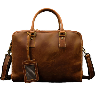 头层牛皮男士公文包疯马皮手提包