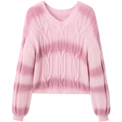 太平鸟女装秋冬绞花简洁V领晕染绞花线套衫A1EBE414S