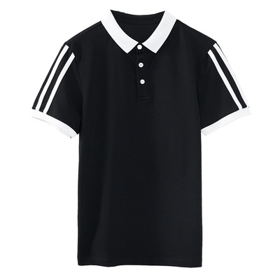 双肩拼色潮男复古短袖t恤polo衫