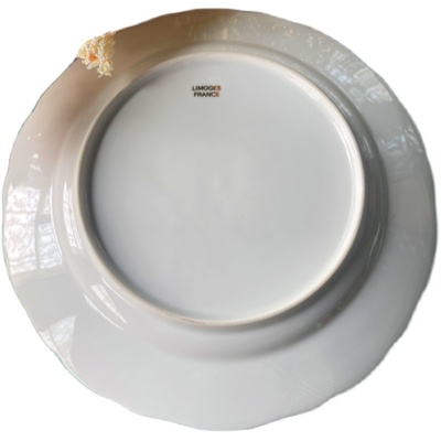 西洋古董 Limoges 利摩日全手绘玫瑰花卉钴红重金 赏盘 现货