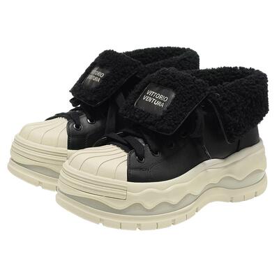 羊毛牛皮厚底高帮雪地靴