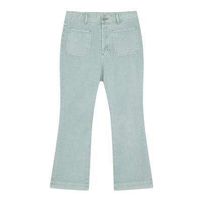 blueerdos弹力牛仔八分喇叭裤