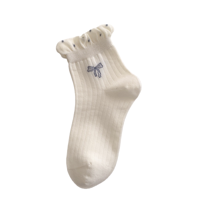 波点泡泡口甜美蝴蝶结短袜女夏天