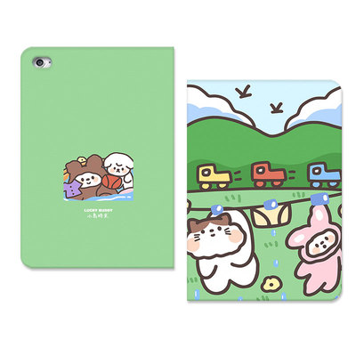 第2件半价原创插画iPad保护壳可爱苹果三折360旋转亚克力笔槽pro13寸112.9air610.9mini磁吸平板套华为壳