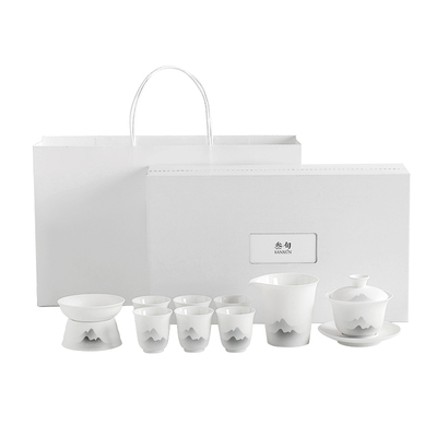 叁旬水墨山峦盖碗九件套