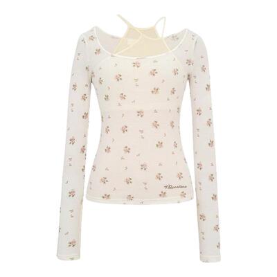 Three Quarters 女士米色碎花羊毛解构打底衫银泰百货 301355