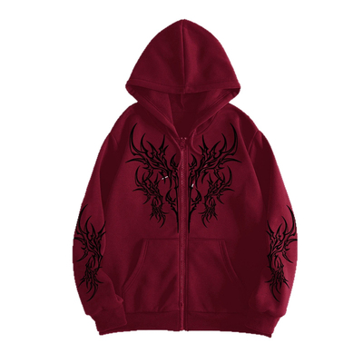复古情侣拉链连帽卫衣 Retro Couple Zip-Up Hooded Sweatshirt