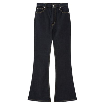 SLY24冬季新品简约复古休闲微喇裤深蓝色牛仔裤030HAR12-2571