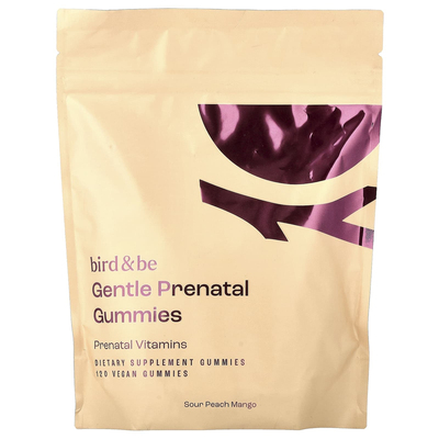 Bird and Be,Gentle Prenatal Gummies, Sour Peach Mango, 120 V