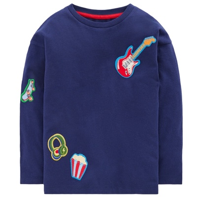 代购MiniBoden儿童长袖T恤 26春夏男童蓝色徽章纯棉打底衫 2-14岁